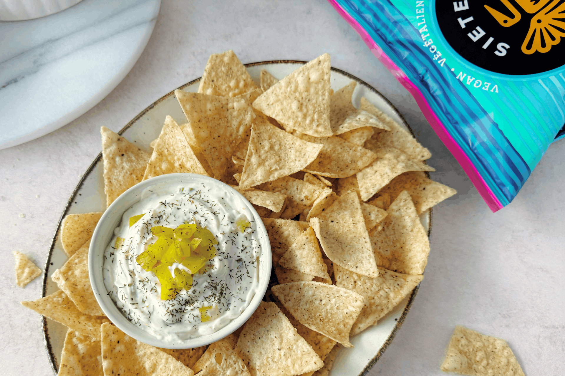 Game Day Dill Pickle Dip with Tortilla Chips | High-Protein Recipes ...
