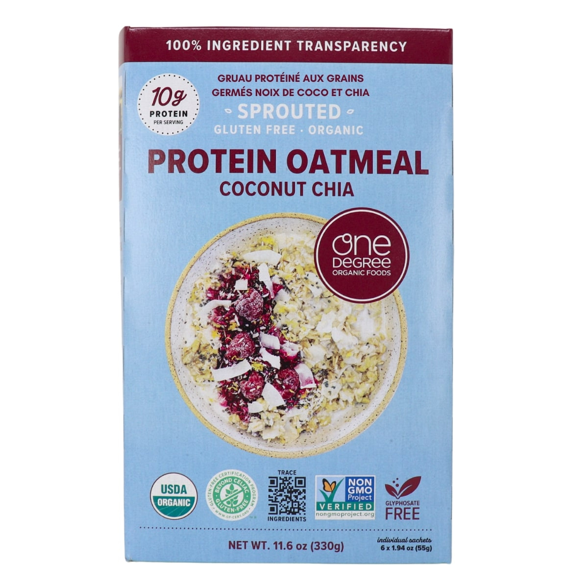 One Degree Organic Foods High-Protein Sprouted Oatmeal Coconut Chia at ...