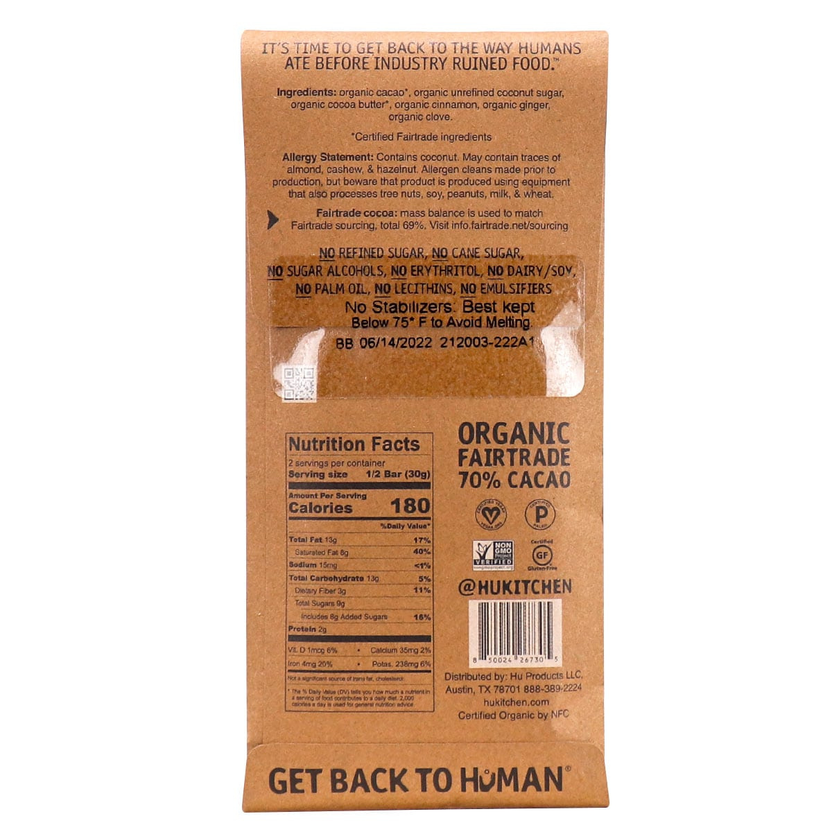 Hu Kitchen 70% Dark Chocolate Gingerbread at Natura Market