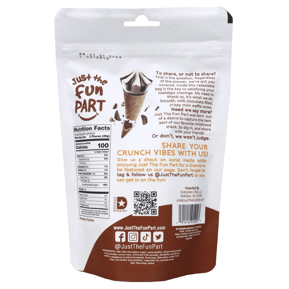 Just The Fun Part Waffle Cones Milk Chocolate at Natura Market