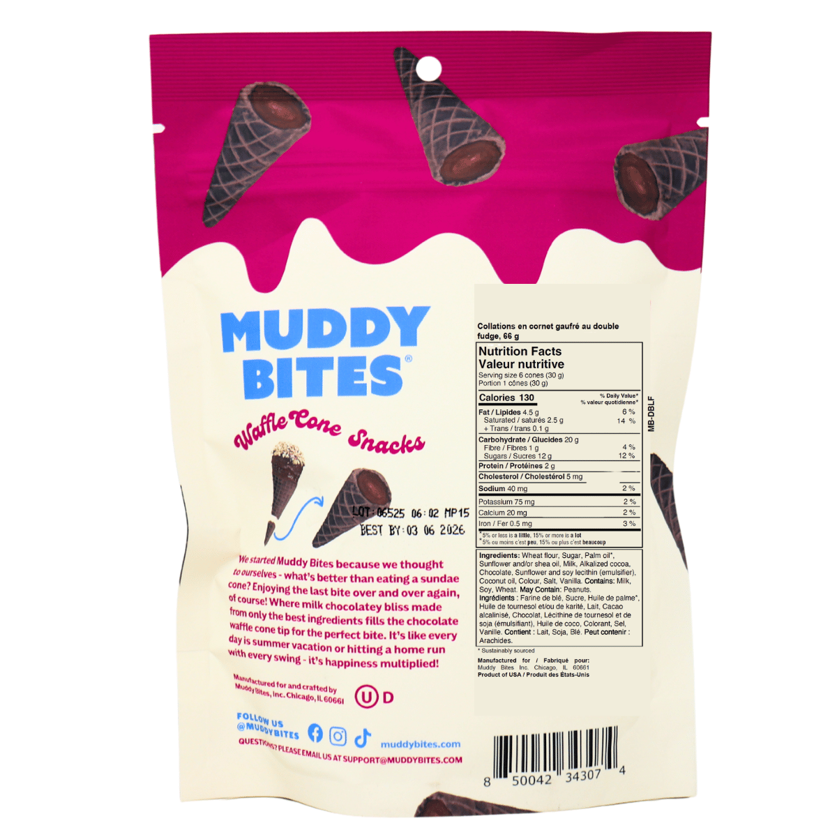 Muddy Bites Waffle Cone Snacks Double Fudge at NaturaMarket