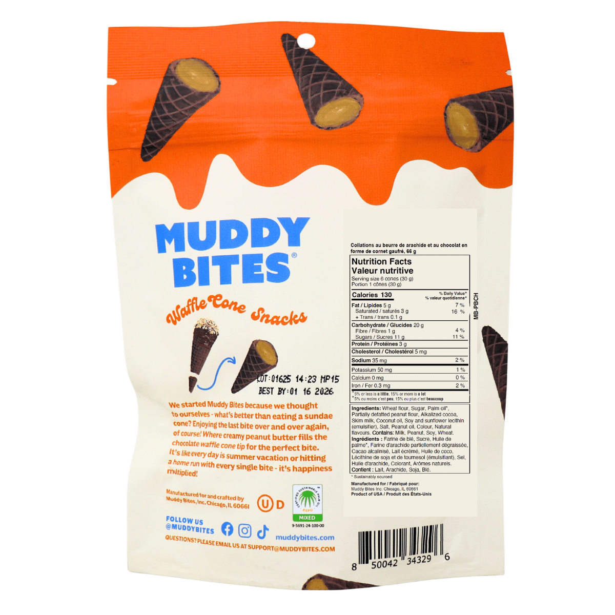 Muddy Bites Waffle Cone Snacks Peanut Butter Chocolate at NaturaMarket