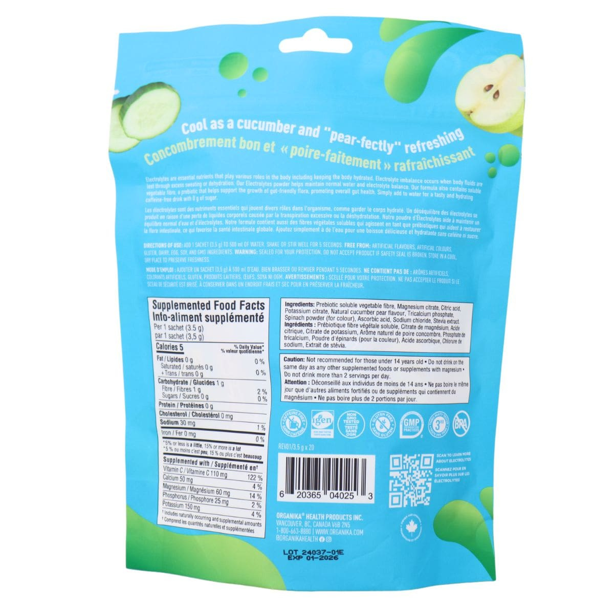 Organika Sugar-Free Electrolytes Powder Cucumber Pear at NaturaMarket