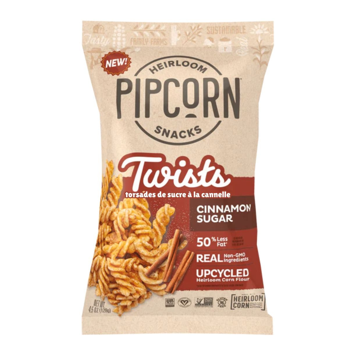 Pipcorn Gluten-Free Heirloom Corn Twists Cinnamon Sugar at NaturaMarket