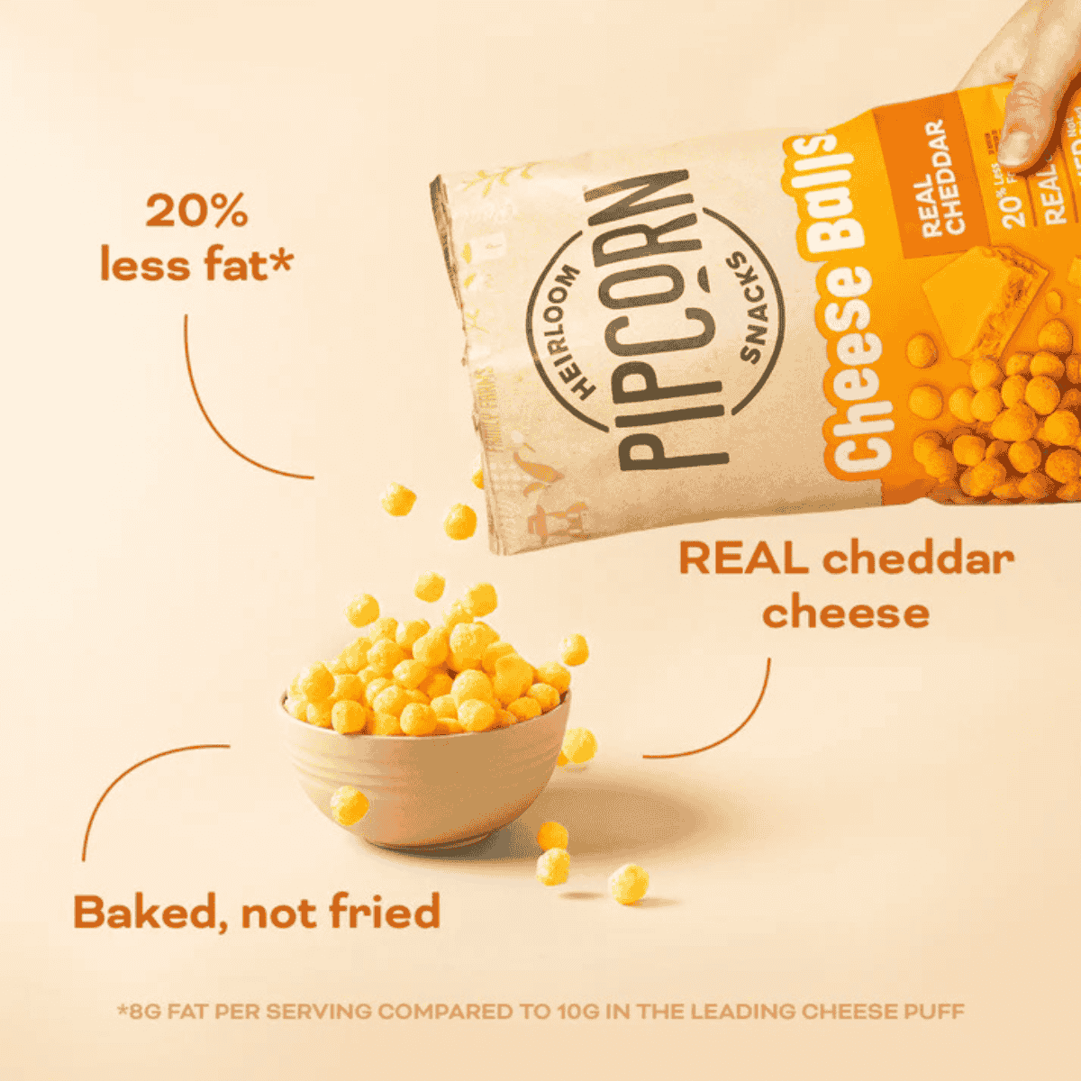 Pipcorn Gluten Free Heirloom Corn Cheese Puff Balls Real Cheddar at ...