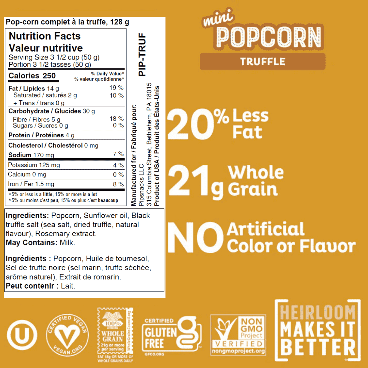 Pipcorn Gluten Free Heirloom Corn Mini Popcorn Truffle at NaturaMarket