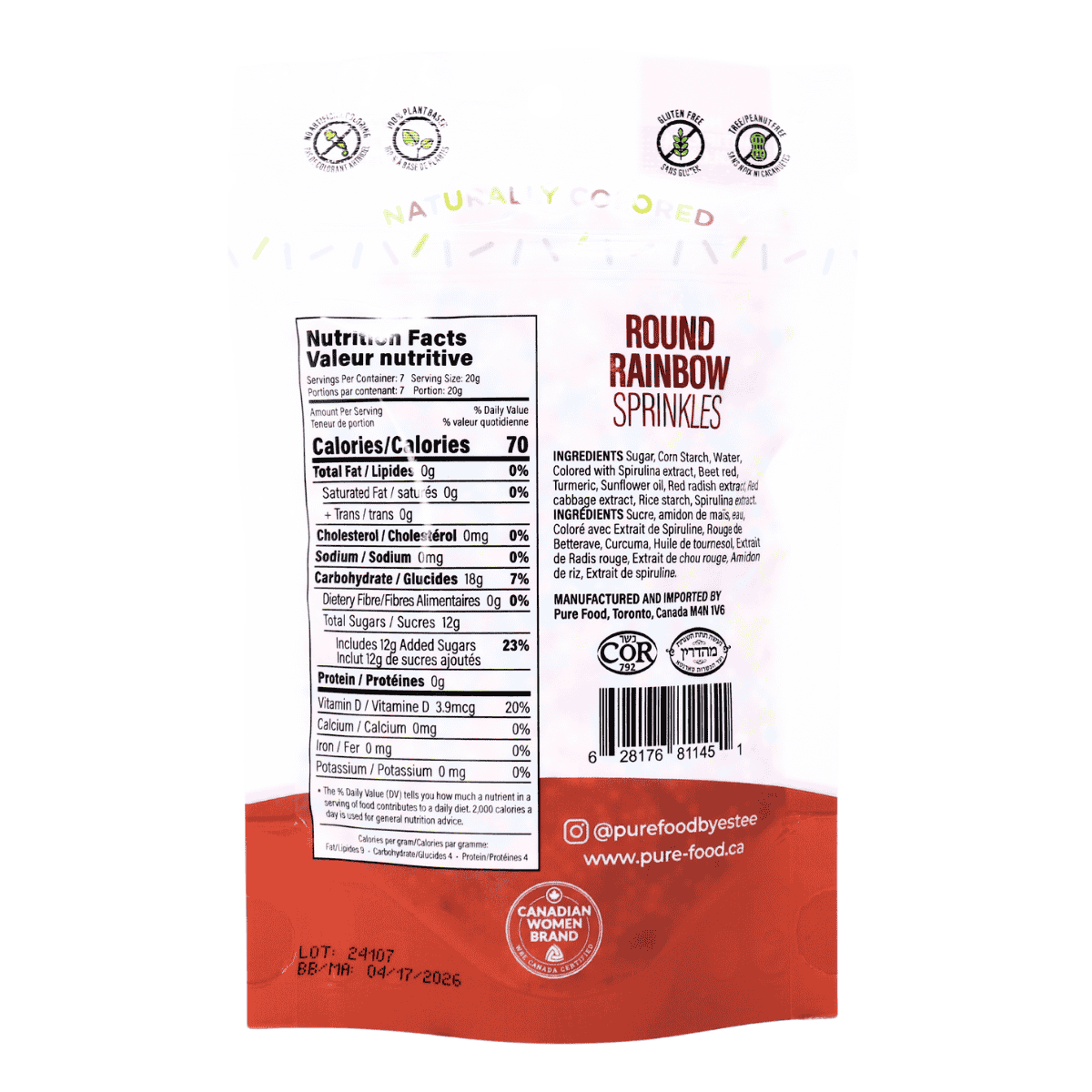 Pure Food by Estee Naturally-Coloured Sprinkles Round Rainbow at ...