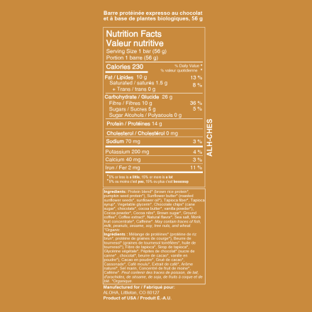 ALOHA Plant-Based Protein Bar Chocolate Espresso at NaturaMarket