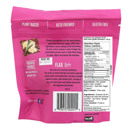 Flackers Gluten-Free Keto Flax Seed Crackers Rosemary in Canada | Vegan ...