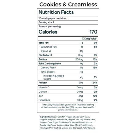 OWYN Plant-Based Protein Shake RTD Cookies & Creamless at NaturaMarket