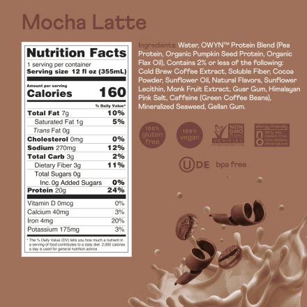 OWYN Plant-Based Double Shot Protein Coffee Shake RTD Mocha Latte at ...