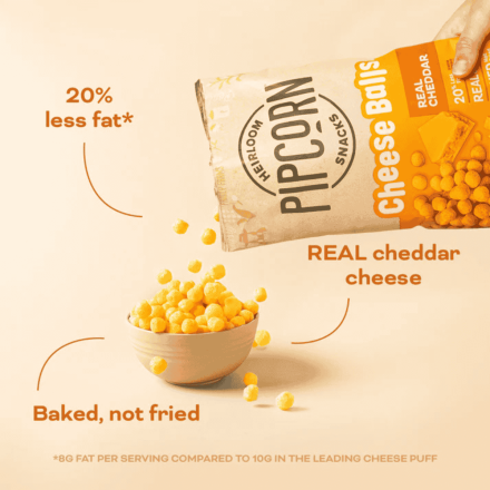 Pipcorn Gluten Free Heirloom Corn Cheese Puff Balls Real Cheddar at ...